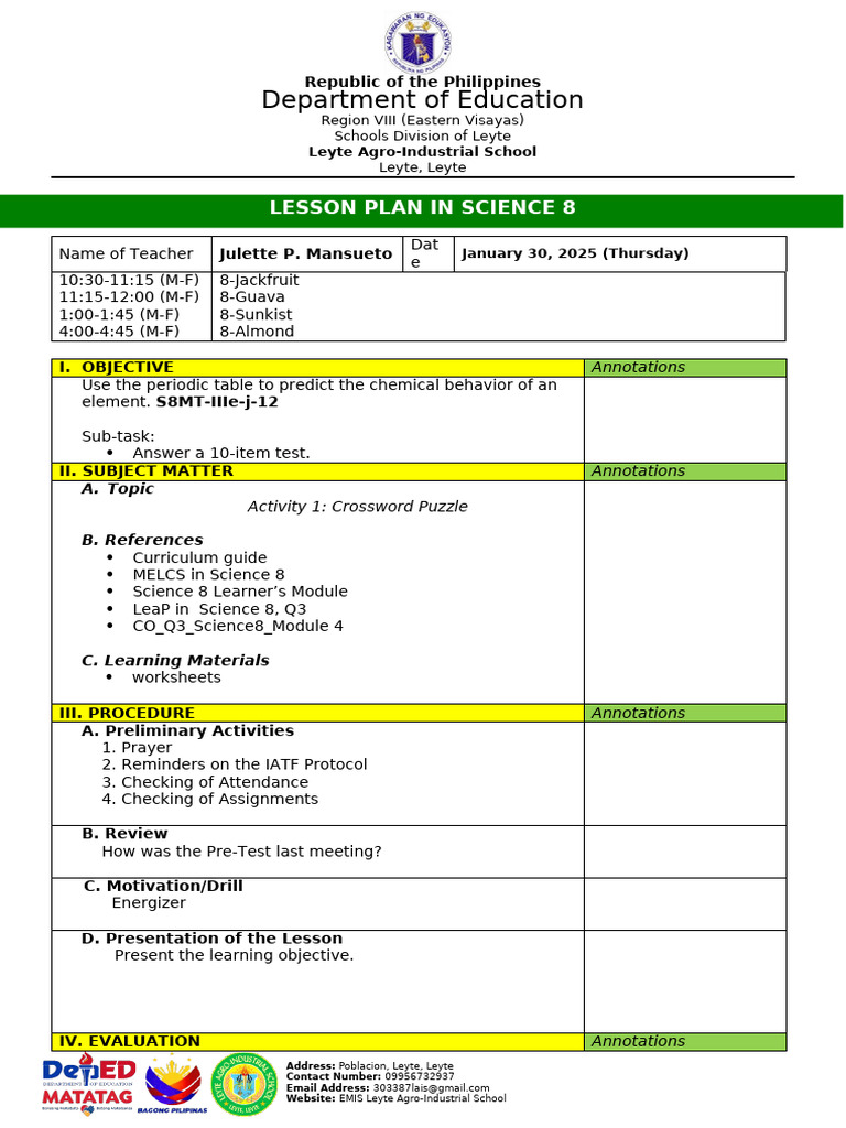 Periodic Table-Activity-Lp | PDF | Pedagogy | Education Theory