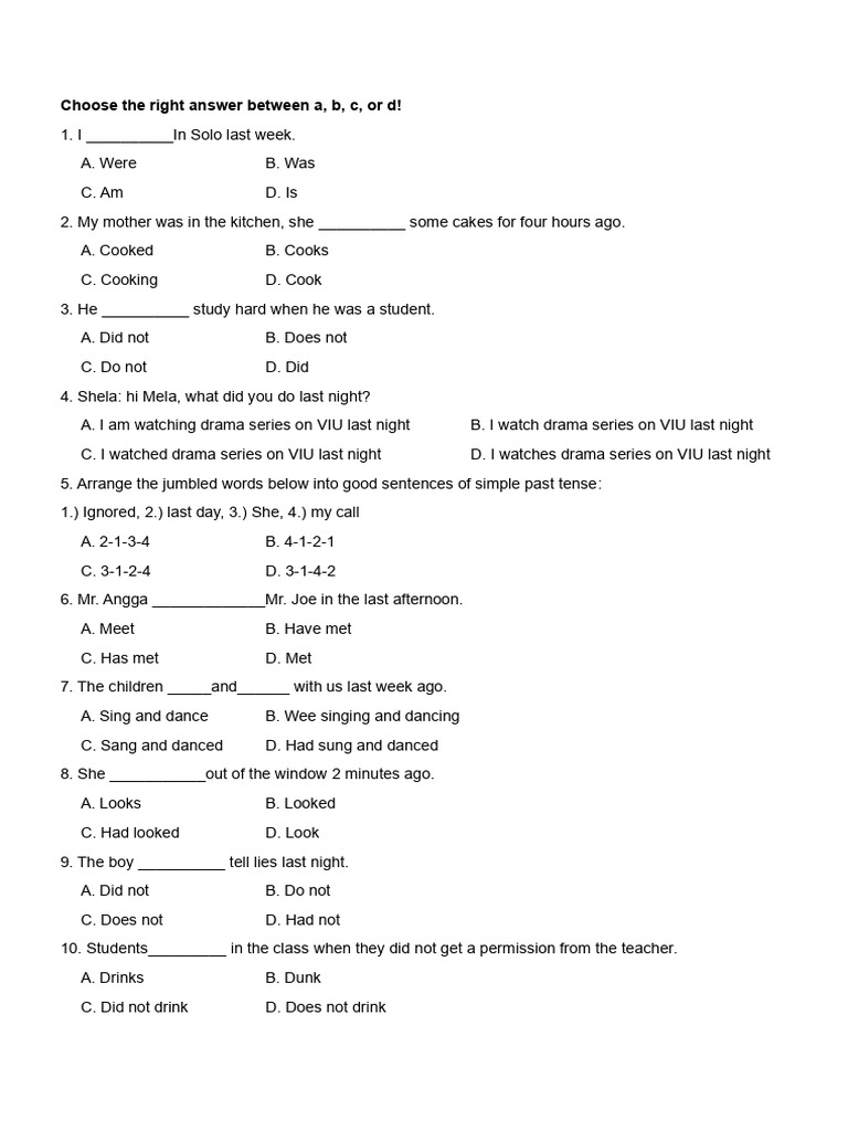 Latihan Soal Simple Past Tense Ke 2 | PDF