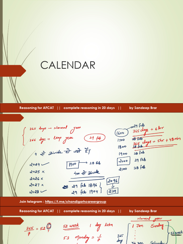 Calendar Reasoning Class Notes | PDF