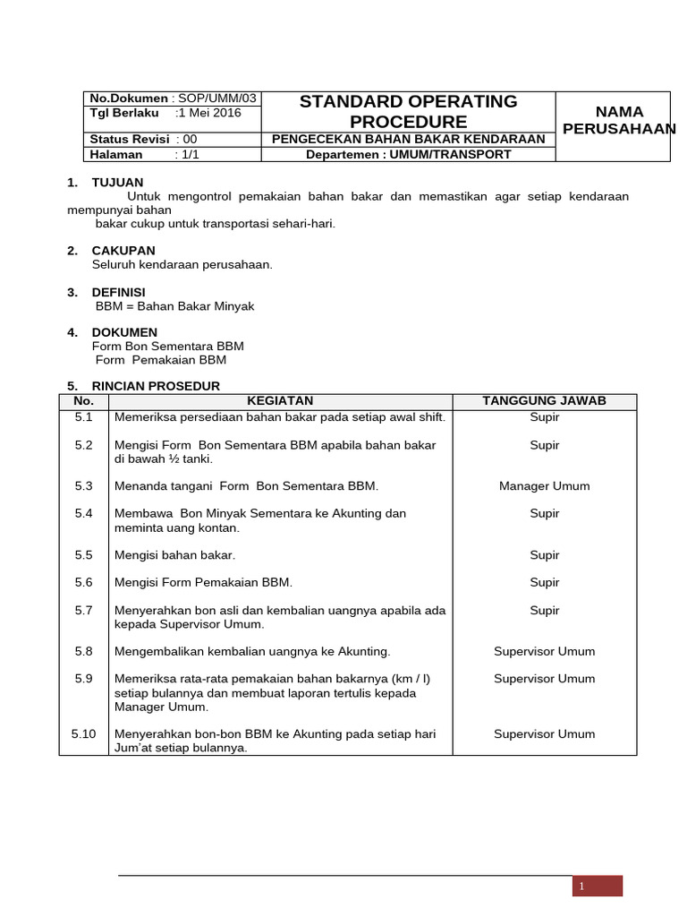 Prosedur Pengecekan Bahan Bakar Kendaraan | PDF