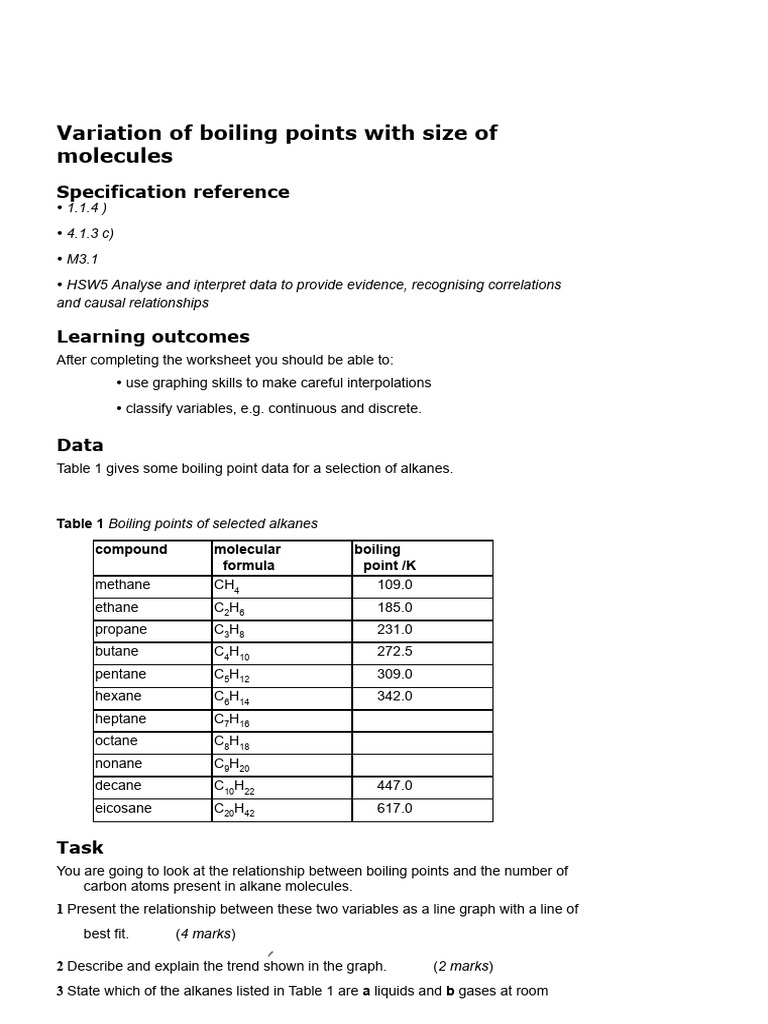 Boiling Points of Alkanes by Size | PDF