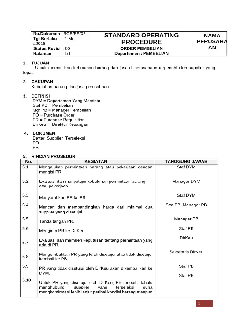 Prosedur Order Pembelian Perusahaan | PDF
