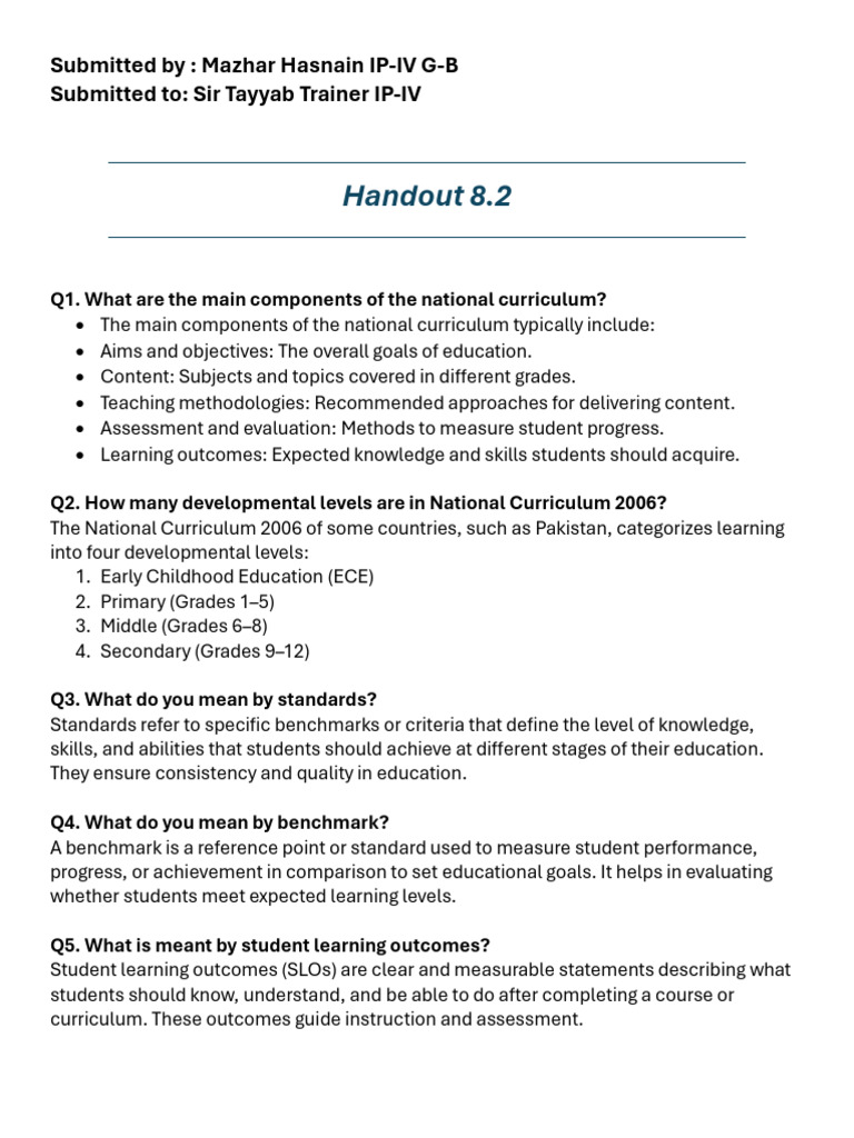 8.2 Handout Curriculum | PDF
