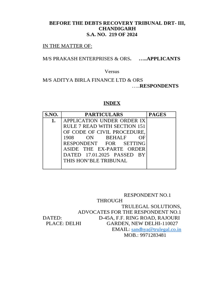 Setting Aside Exparte-Prakash Vs ABFL | PDF | Affidavit | Justice