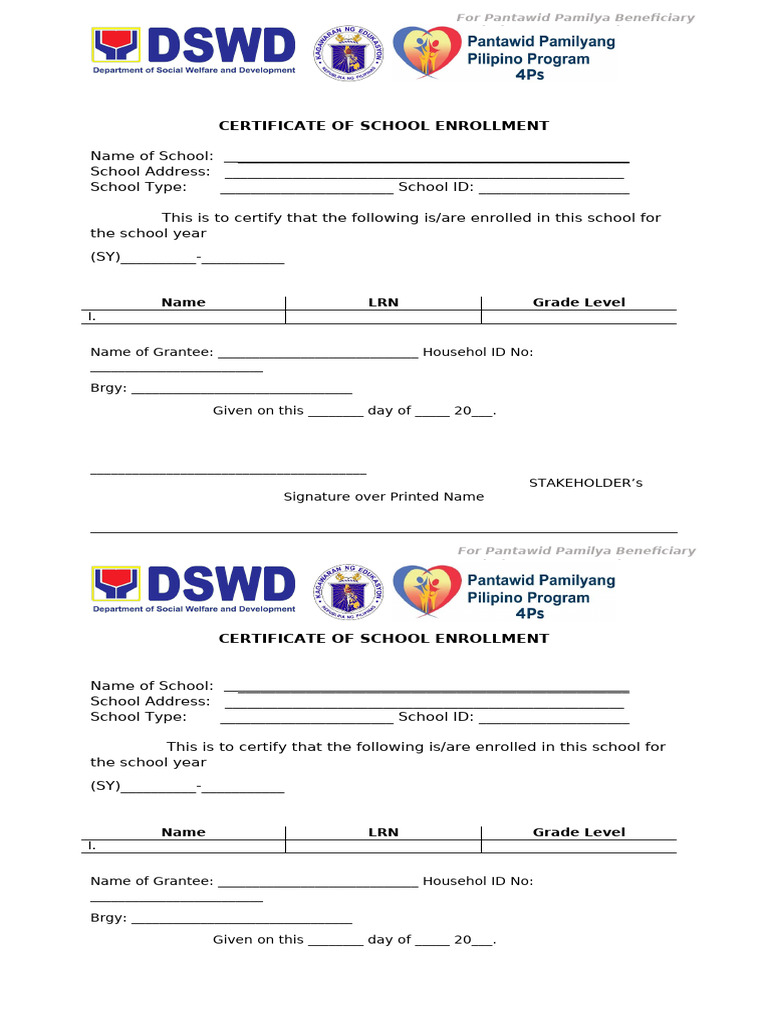 Certificate of School Enrollment | PDF