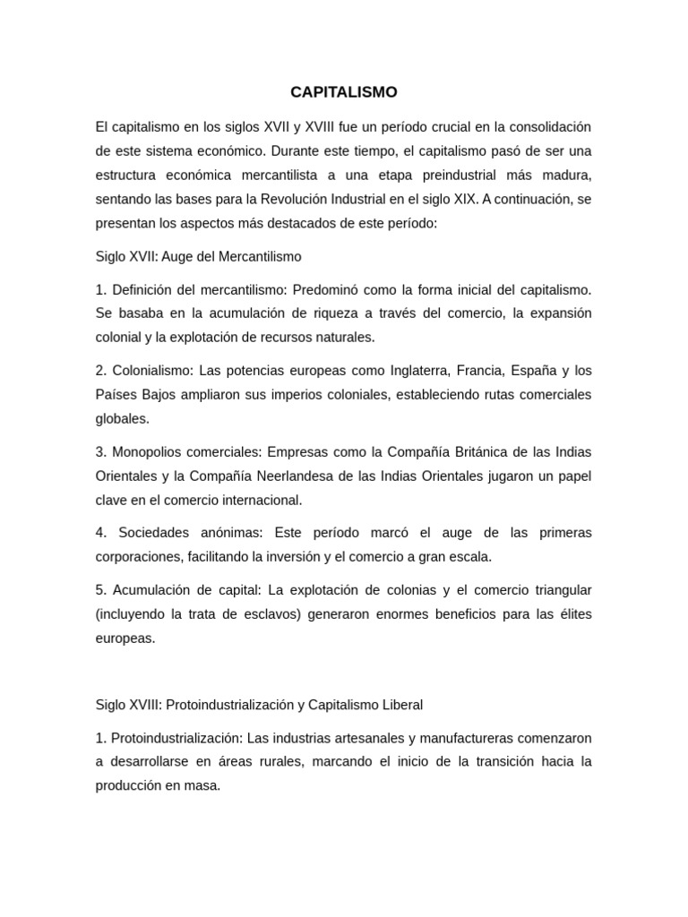 Evolución del Capitalismo: Siglos XVII-XVIII | PDF | Capitalismo | Comercio