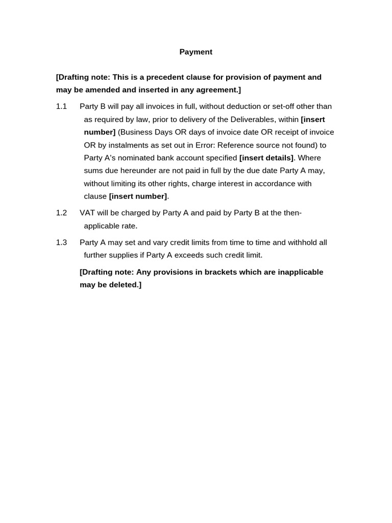 Payment Clause for Agreements | PDF