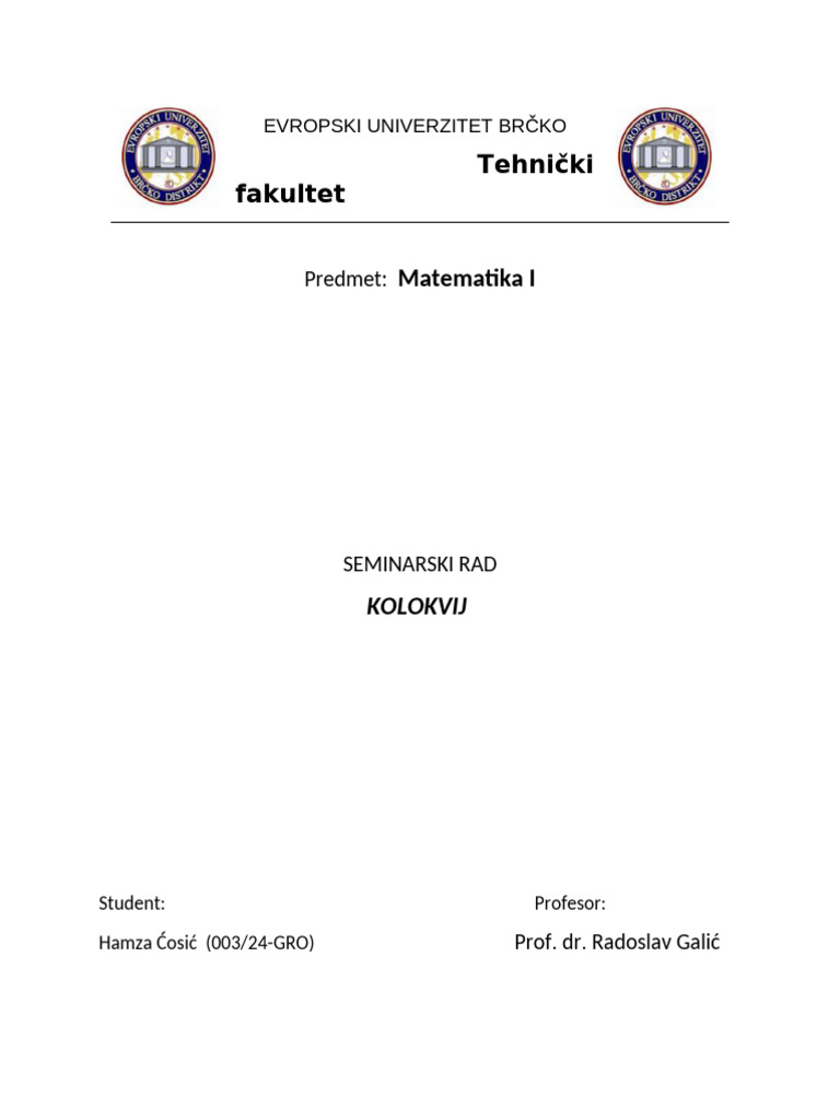 Kolokvij Matematika I | PDF