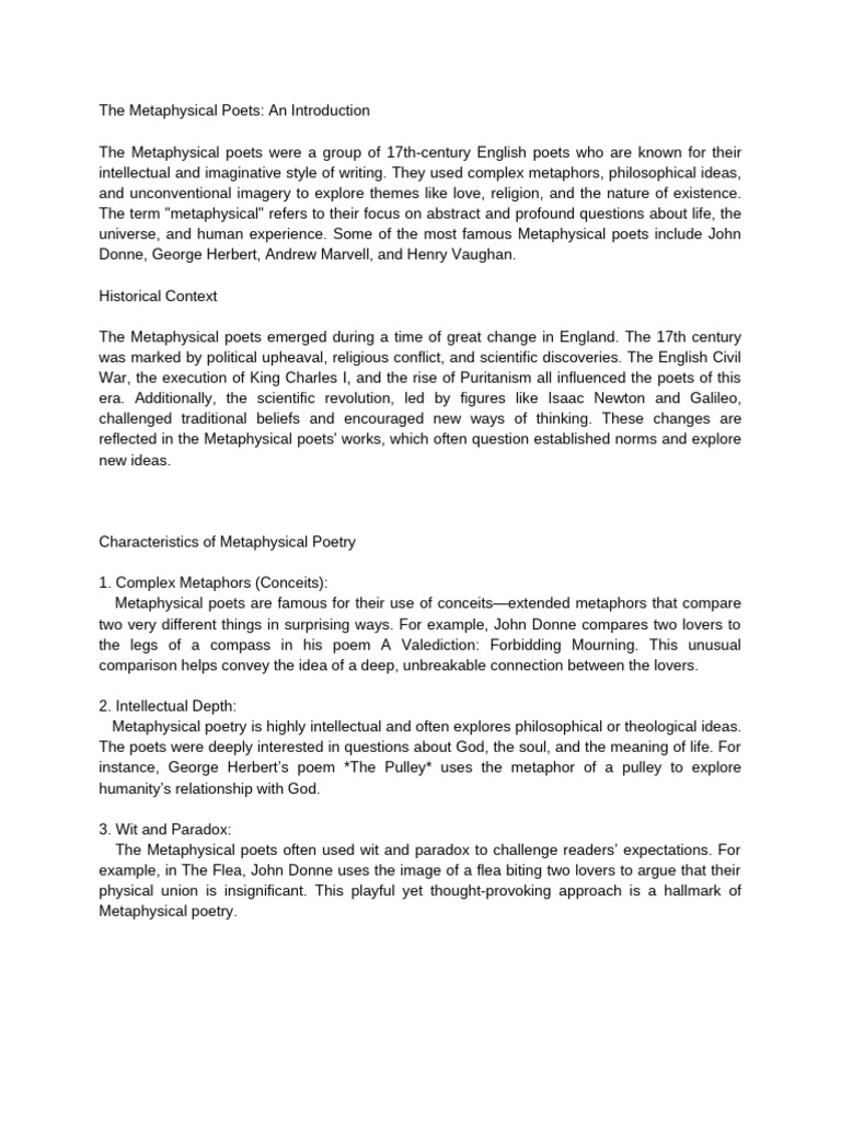 The Metaphysical Poets- An Introduction | PDF | Poetry