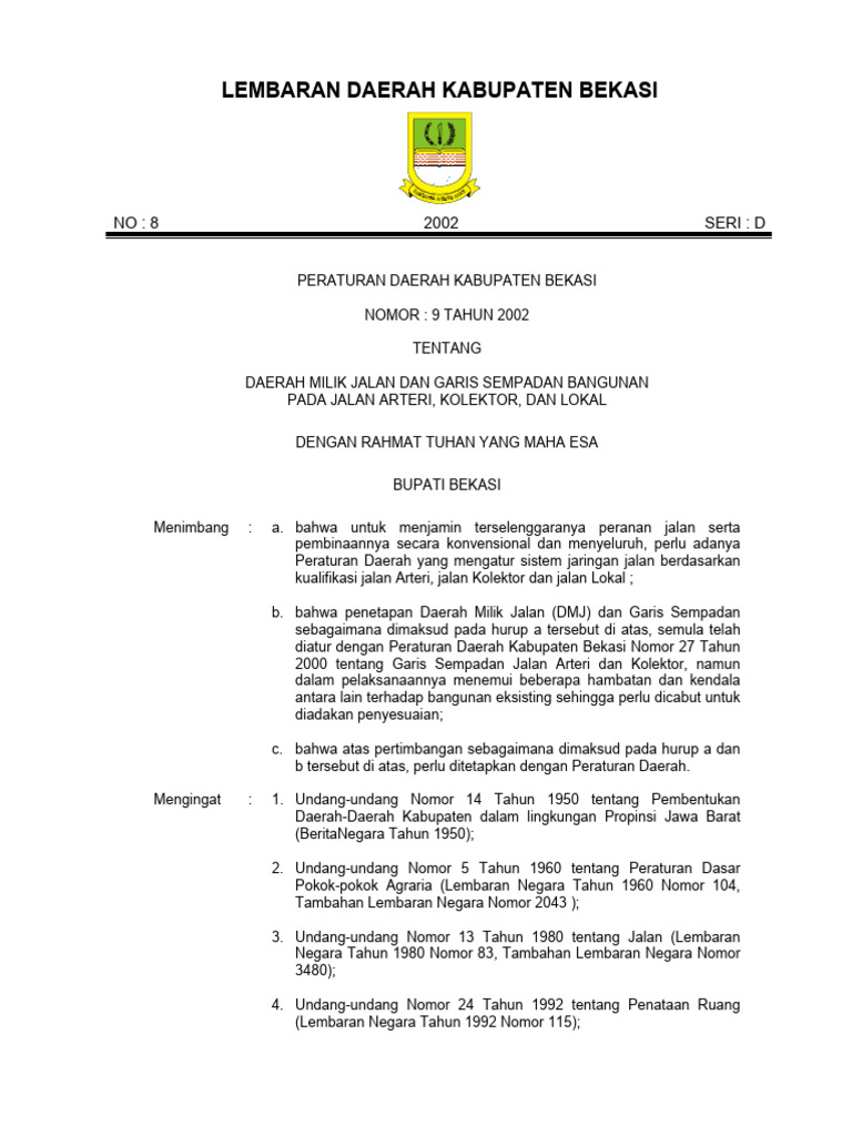9.tahun 2002 - Daerah Milik Jalan Dan Garis Sempadan Bangunan Pada ...