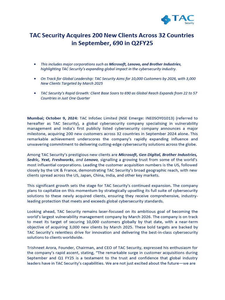 TAC Security Expands Client Base Globally | PDF | Computer Security ...