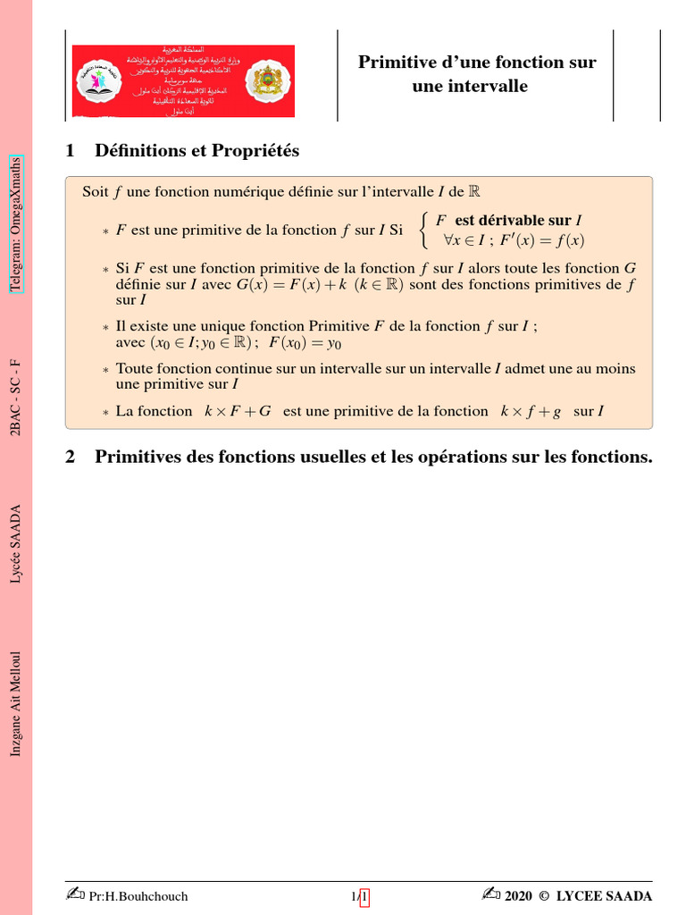 Primitives des Fonctions Usuelles | PDF