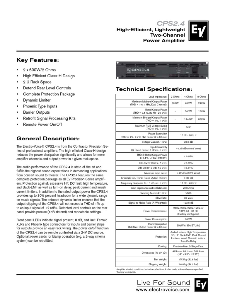 CPS2.4 Engineering Data Sheet | PDF | Amplifier | Telecommunications Engineering
