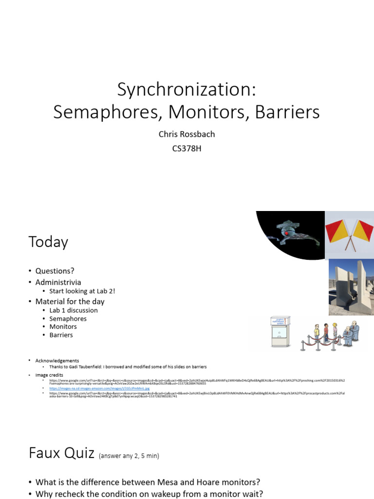 05-Semaphores Monitors Barriers-S20 | PDF | Operating System Technology | Concurrent Computing