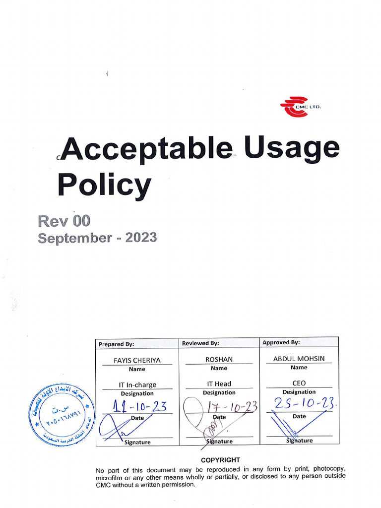 CIT-01 Acceptable Usage Policy | PDF | Email Spam | Internet