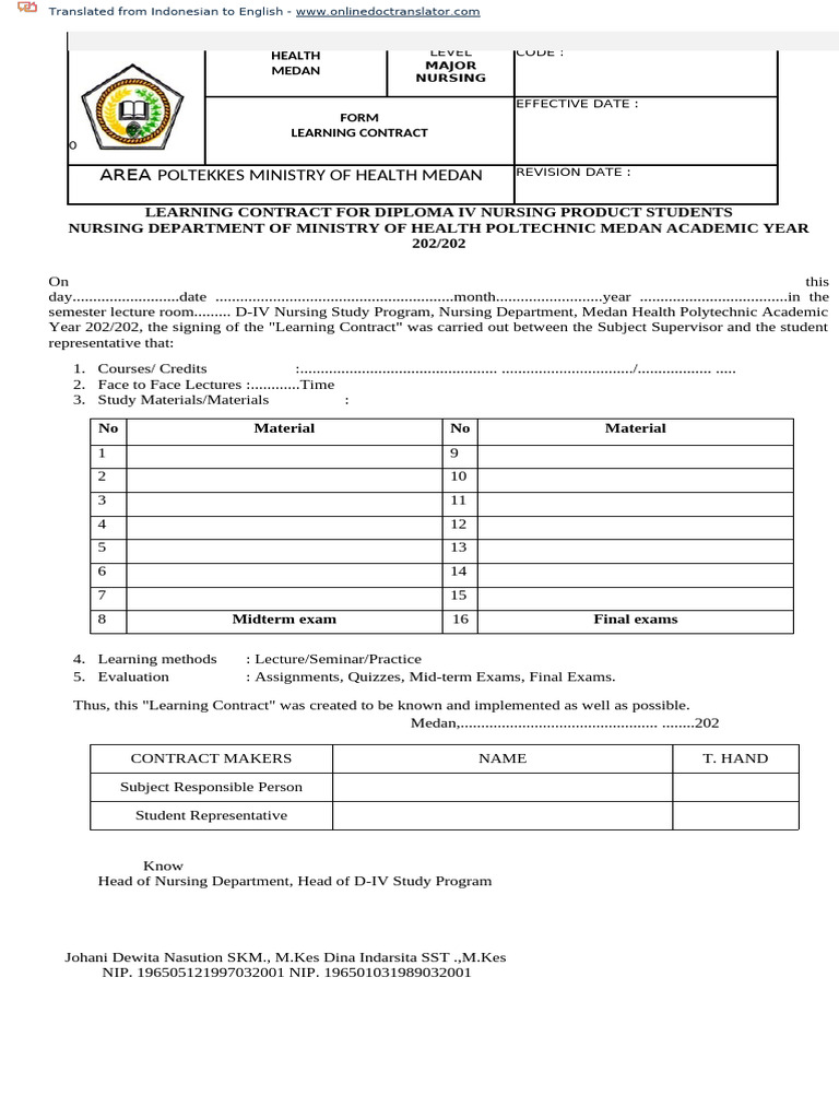 English Kontrak Pembelajaran Mahasiswa | PDF | Academia | Educational Stages