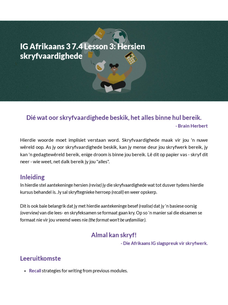 Afrikaans IG Sem3 M7 S1 7.4 Lesson3 | PDF