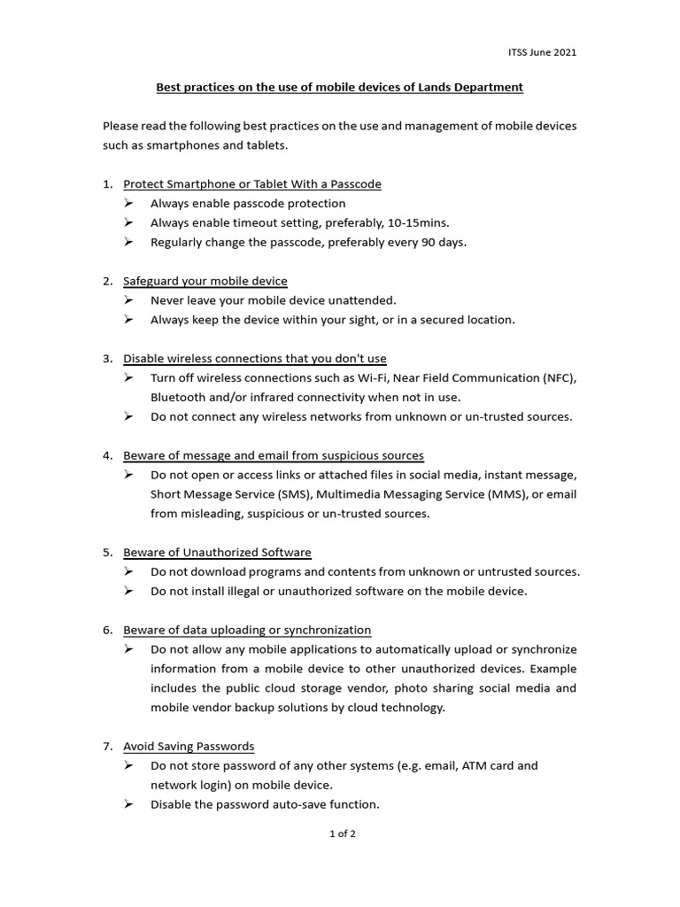 Mobile Device Security Guidelines - v1.1 | PDF | Password | Mobile Device