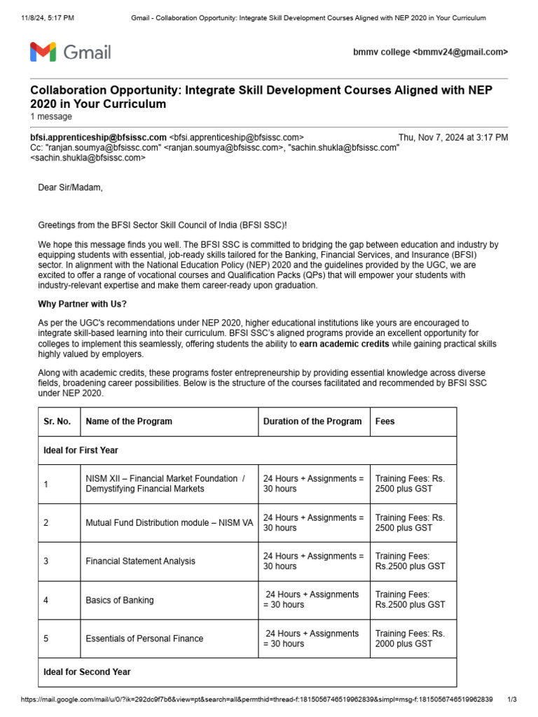 Gmail - Collaboration Opportunity - Integrate Skill Development Courses ...