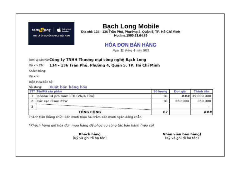 Hoa Don Ban Hang Excel | PDF