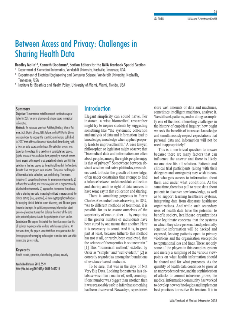 Between Access and Privacy Challenges in Sharing H | PDF | Health ...