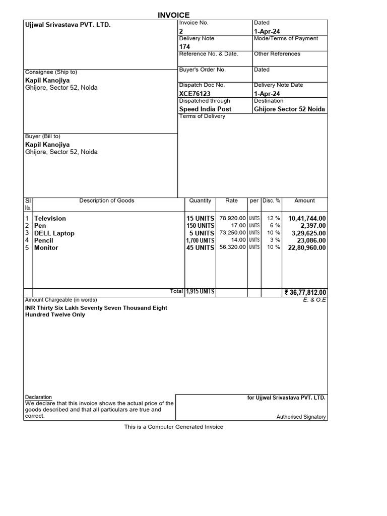 Tally invoice | PDF | Invoice
