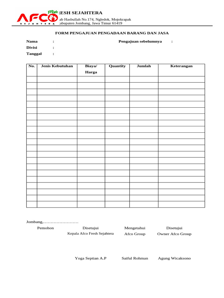 FORM PENGAJUAN BARANG JASA | PDF
