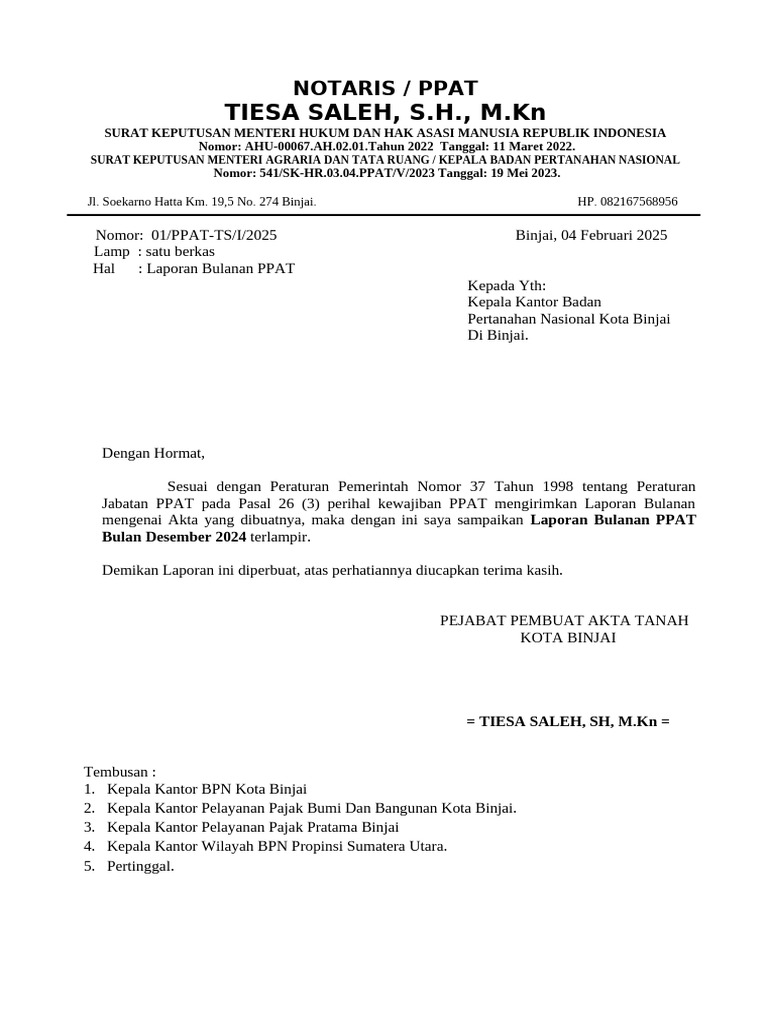 Surat Permohonan Laporan Ppat BPN Dispenda Tiesa JANUARI 2025 LB PKM | PDF
