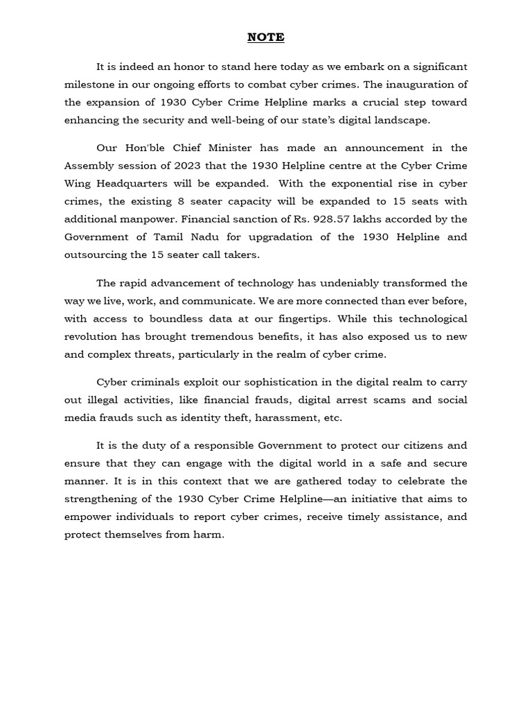 Expansion of 1930 Cyber Crime Helpline | PDF | Cybercrime | Fraud
