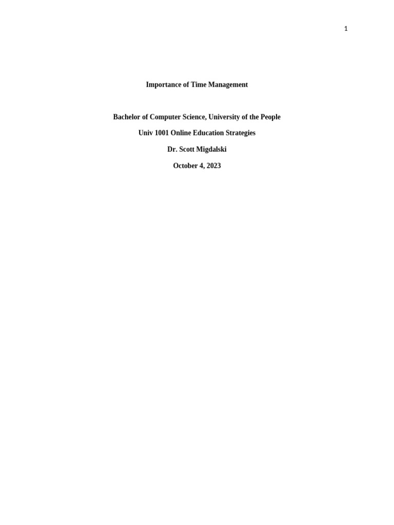 Importance of Time Management in College | PDF