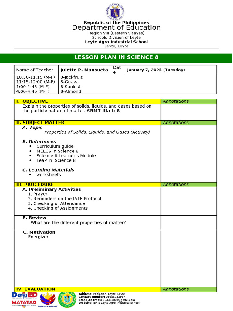 Properties of Matter (Activity 2) | PDF | Matter | Learning