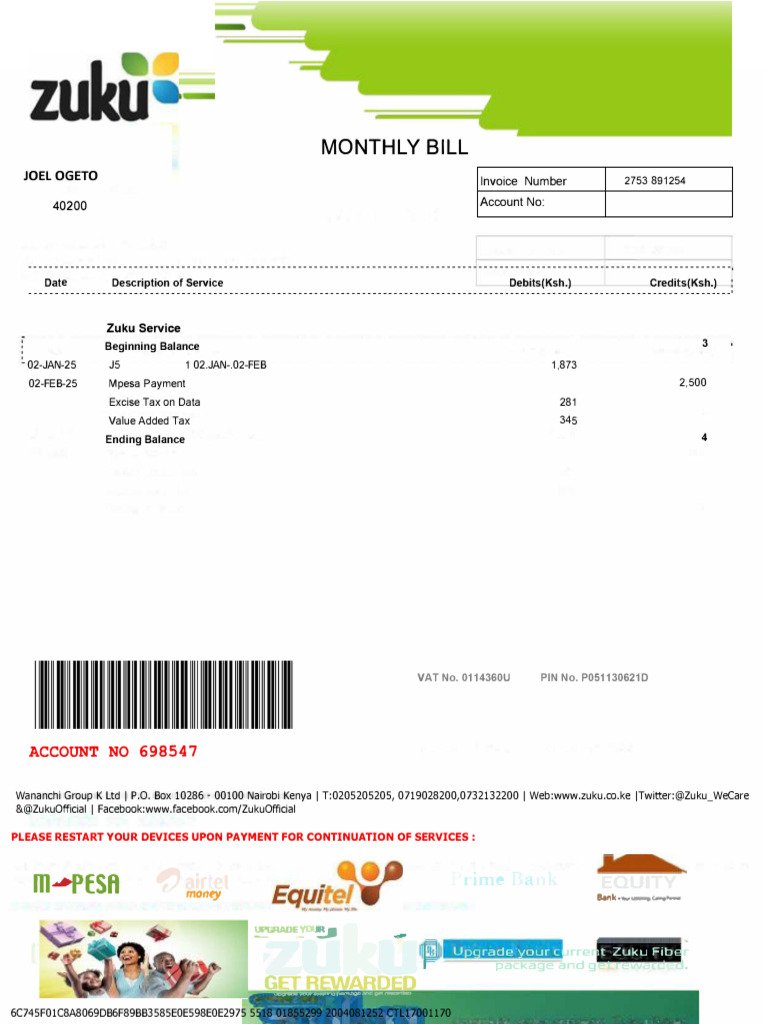 Zuku Bill | PDF