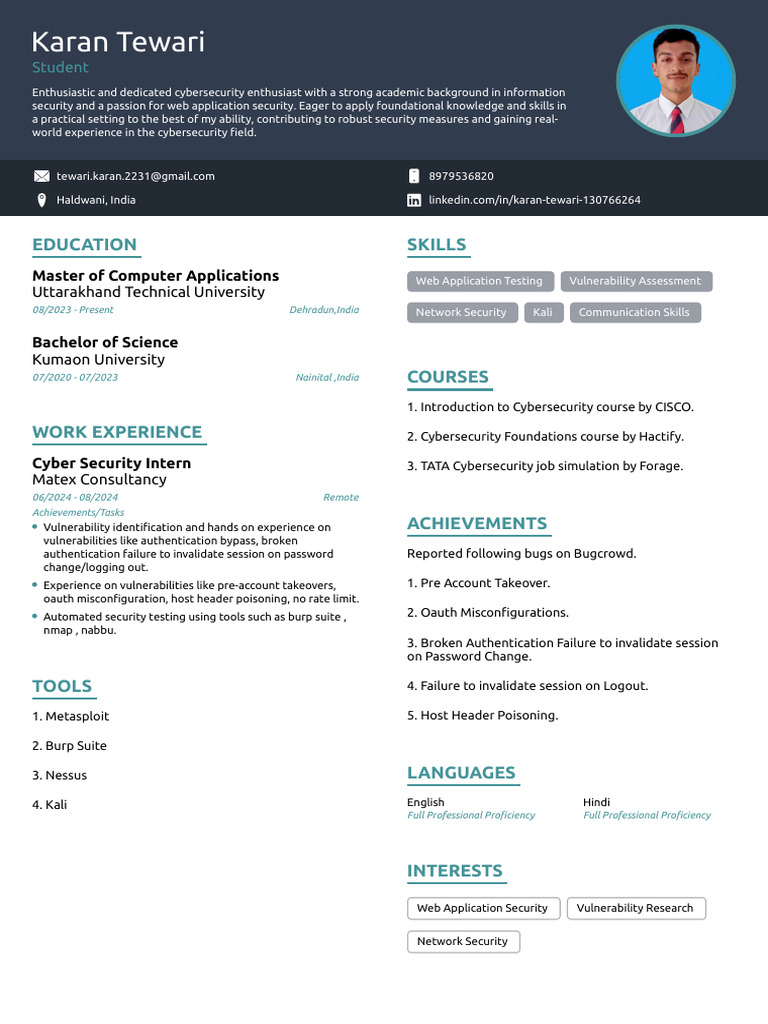 1karan Cybersecurity Resume | PDF | Computer Security | Security