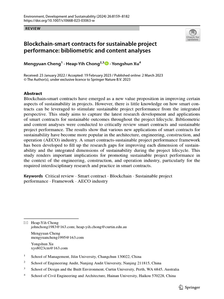 Blockchain Smart Contracts in AECO Sustainability | PDF | Sustainability | Sustainable Design
