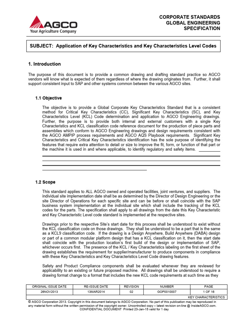 Key Characteristics Global Standard GOP0010007 | PDF | Specification ...