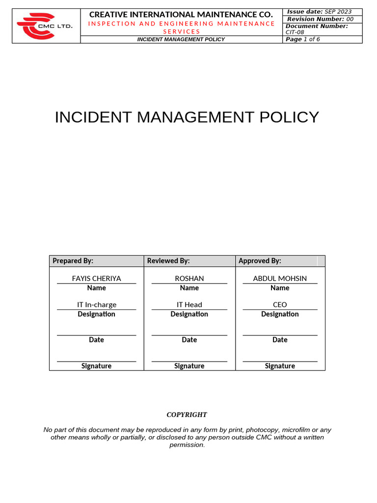 CIT-08 Incident Management Policy | PDF | Computer Security | Security