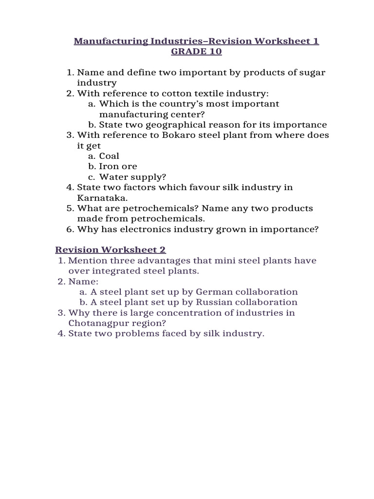 00001425-Industries-Revision Worksheet | PDF