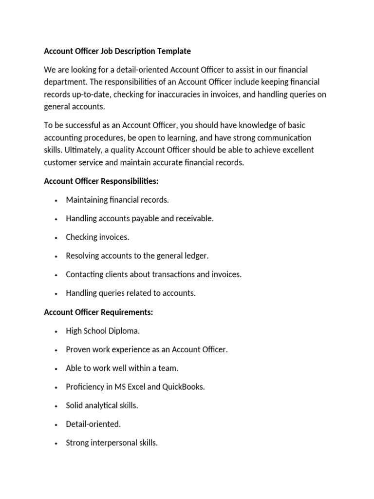 Account Officer Job Description | PDF