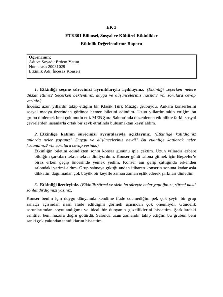 EK-3-Etkinlik Değerlendirme Raporu | PDF