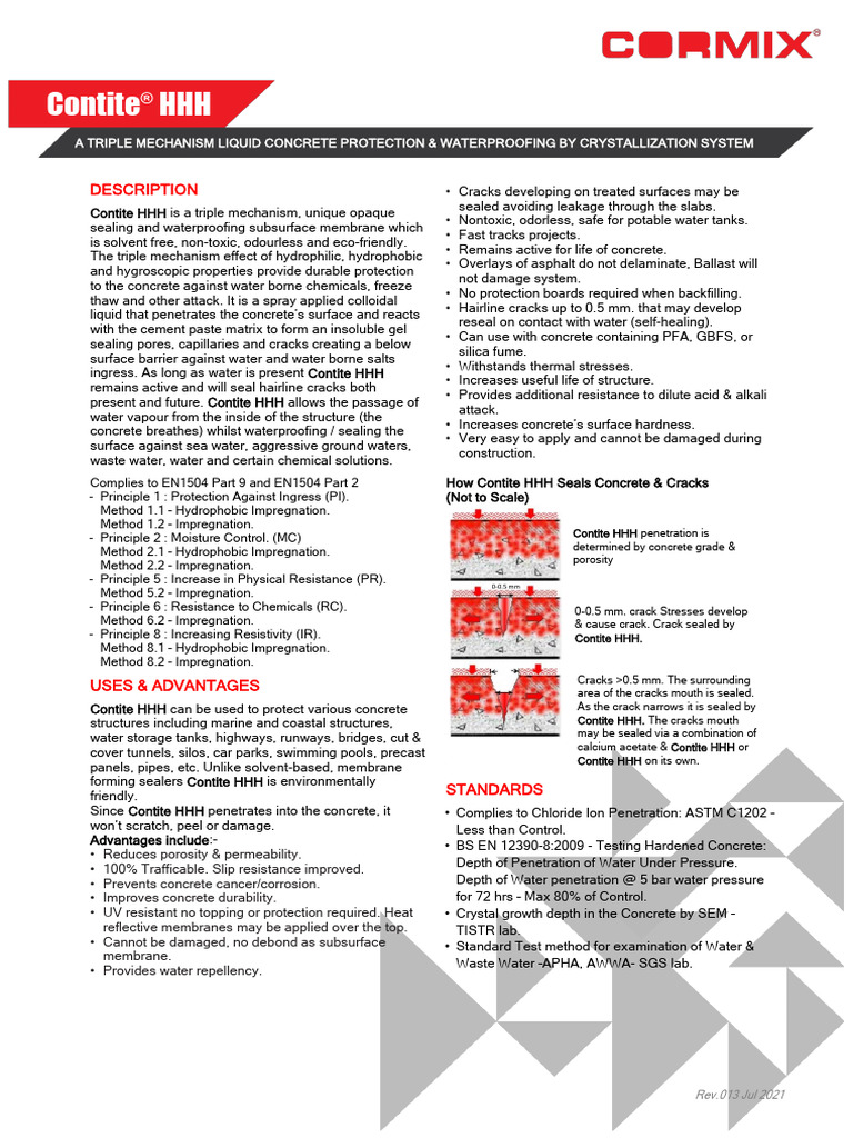 TDS-EN-Contite HHH - Rev 013-Jul 21 | PDF | Concrete | Water