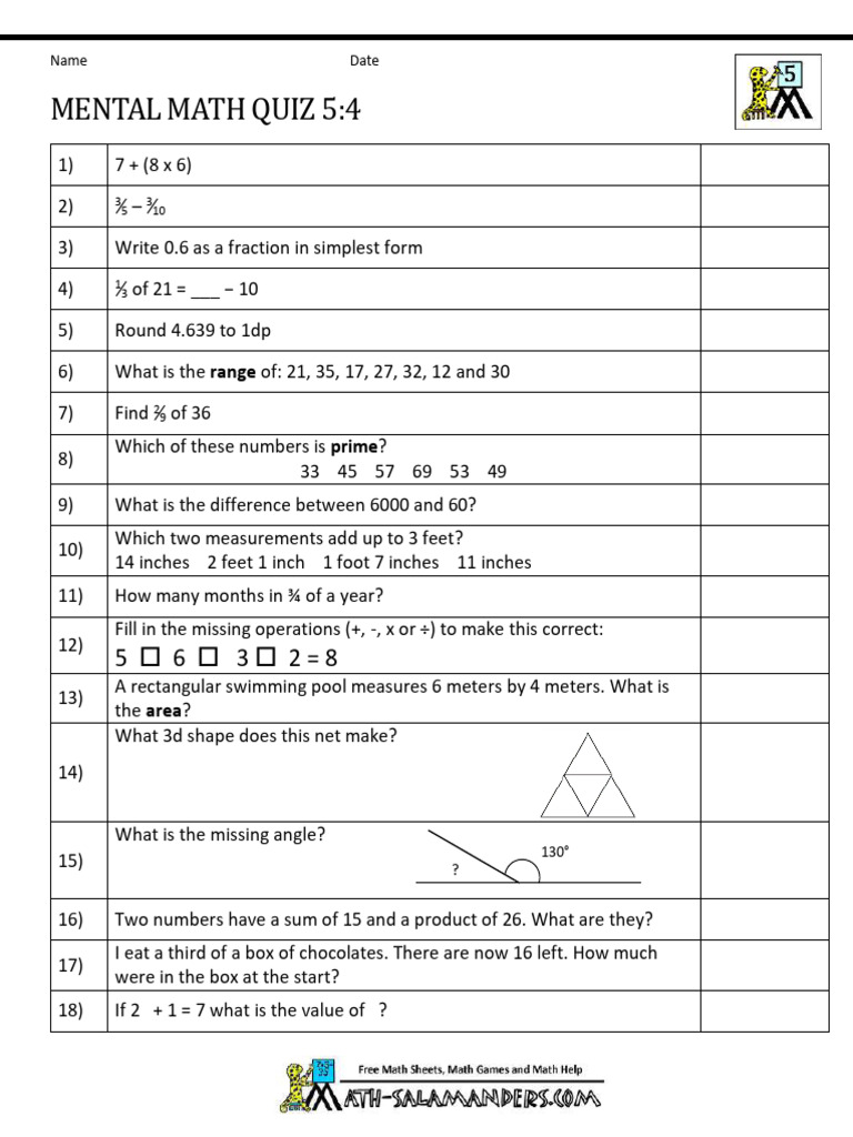 mental-math-5th-grade-4 | PDF | Foot (Unit)