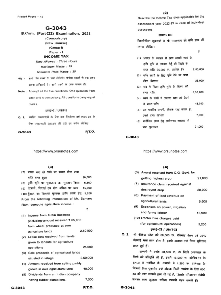 Bcom Part 3 Income Tax G 3043 2023 | PDF