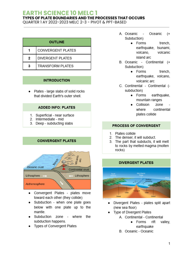 SCIENCE 10 - Types of Plate Boundaries and The Processes That Occurs ...