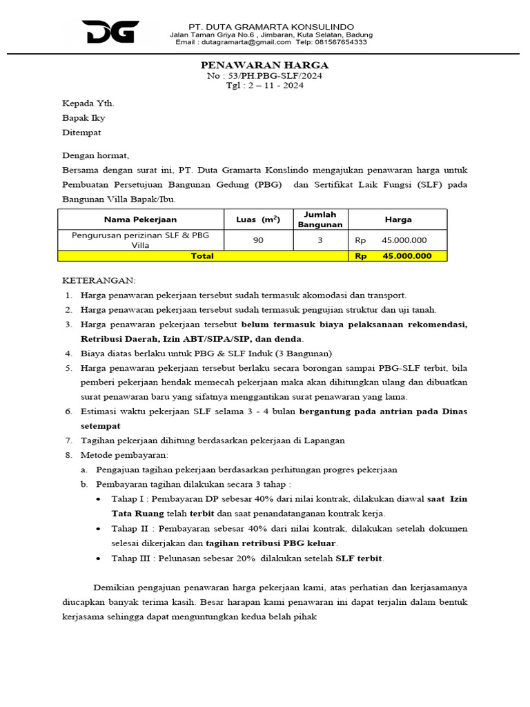 Penawaran Harga villa-Pak Iky | PDF
