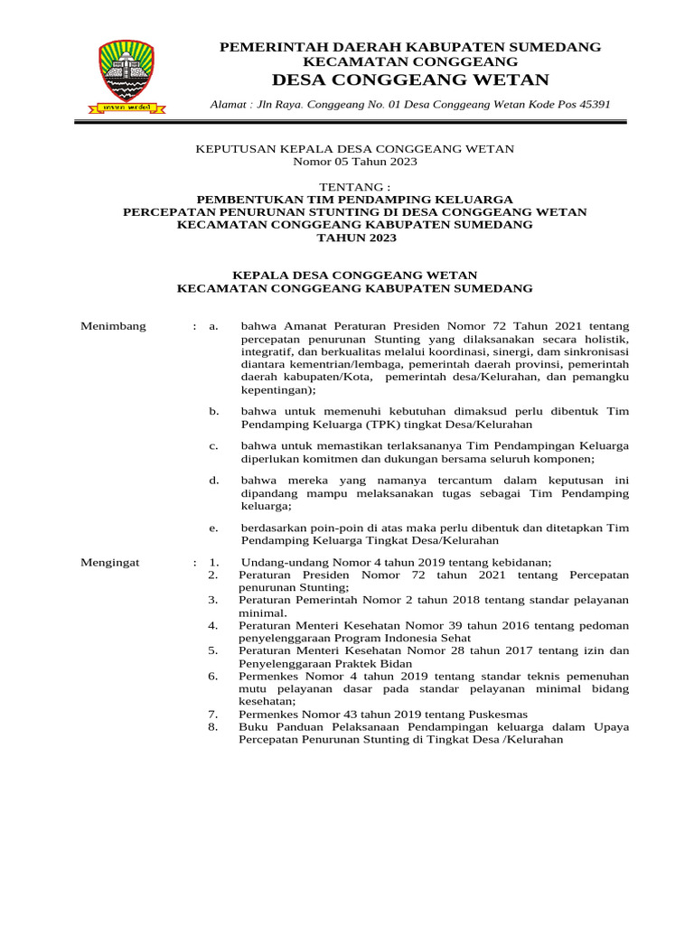 SK TPK Desa 2023 Desa Conggeang Wetan | PDF