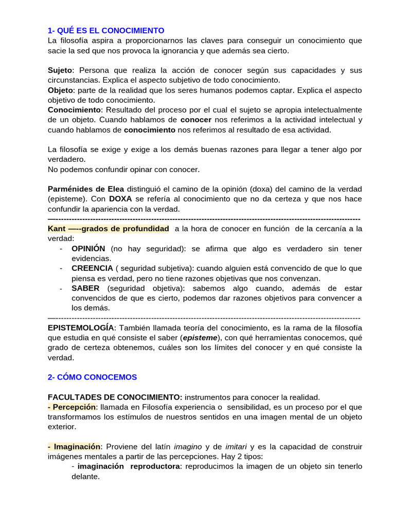 Filosofía el conocimiento | PDF | Verdad | Conocimiento