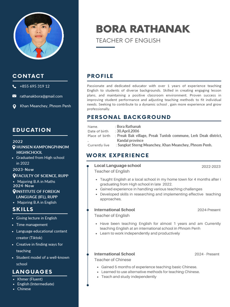 Blue Simple Professional CV Resume | PDF | Teachers | Behavior Modification