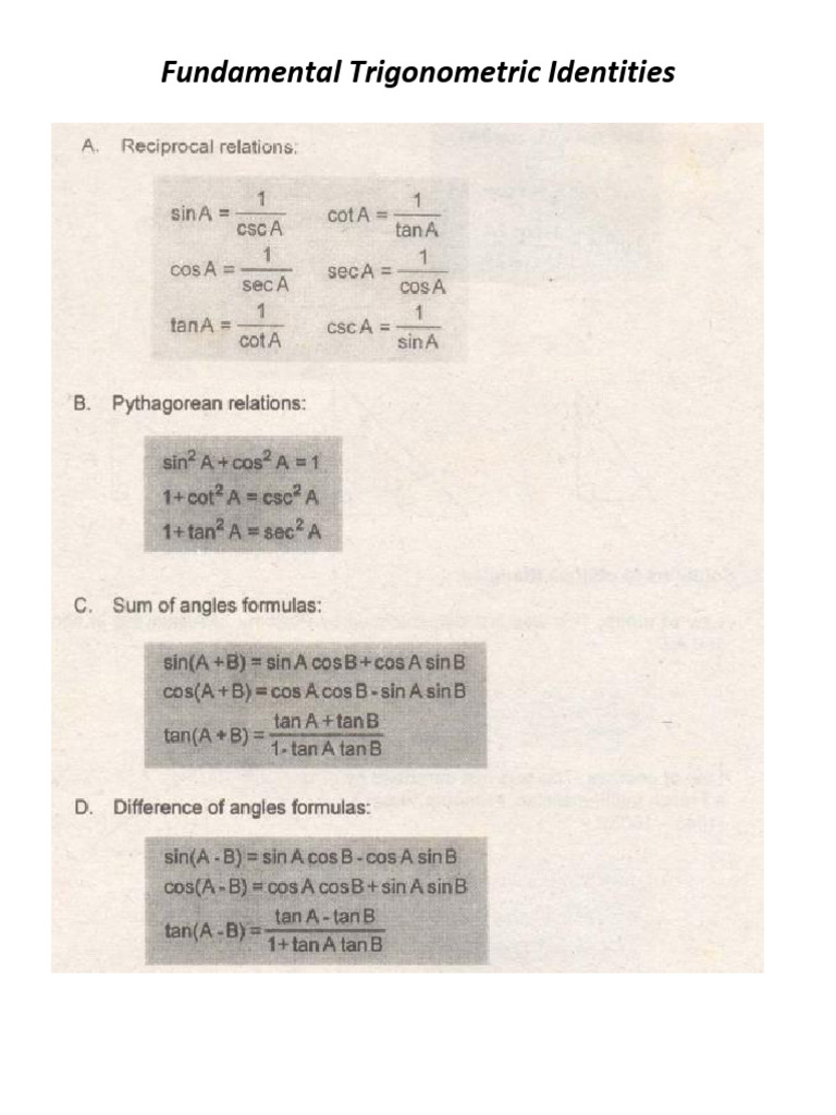 Review Trigonometric Identities | PDF