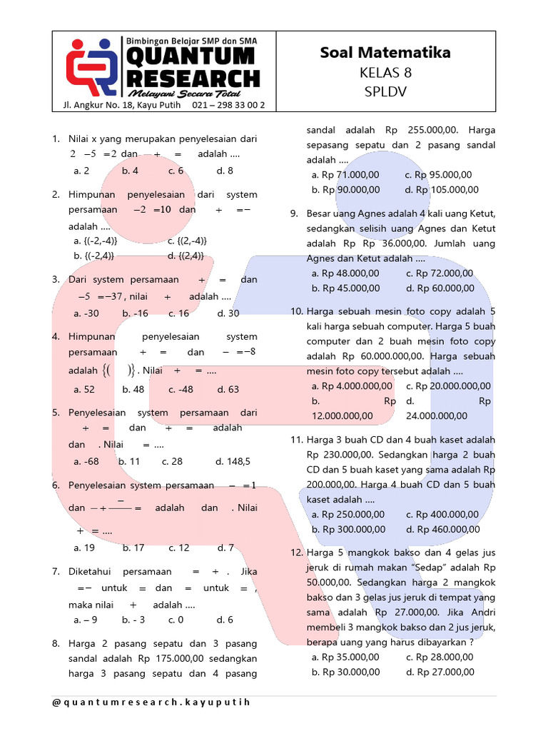 Matematika - Kelas 08 - Semester 01 - 02.Spldv | PDF