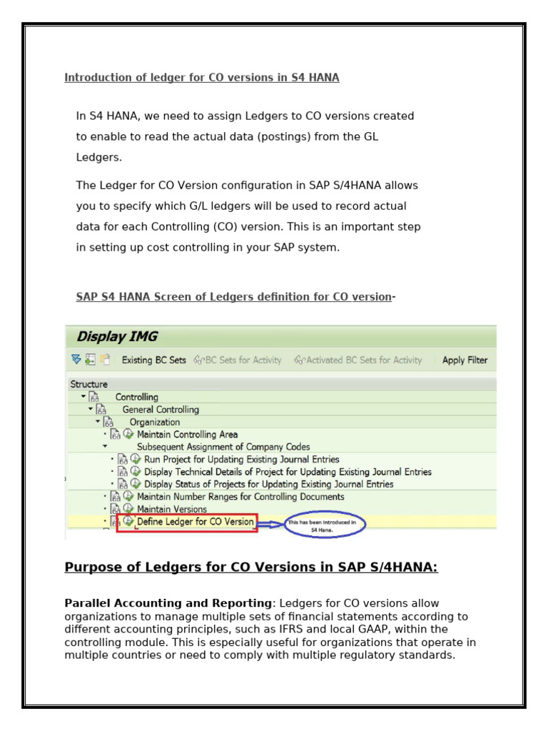 Introduction of Ledger For CO Versions in S4 HANA | PDF | Accounting ...